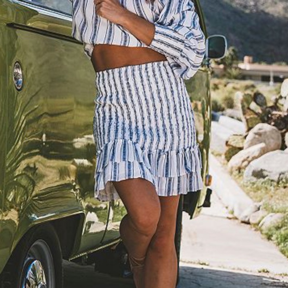 Helen Owen X Aqua White Smocked Ruffle Mini Skirt - Gem